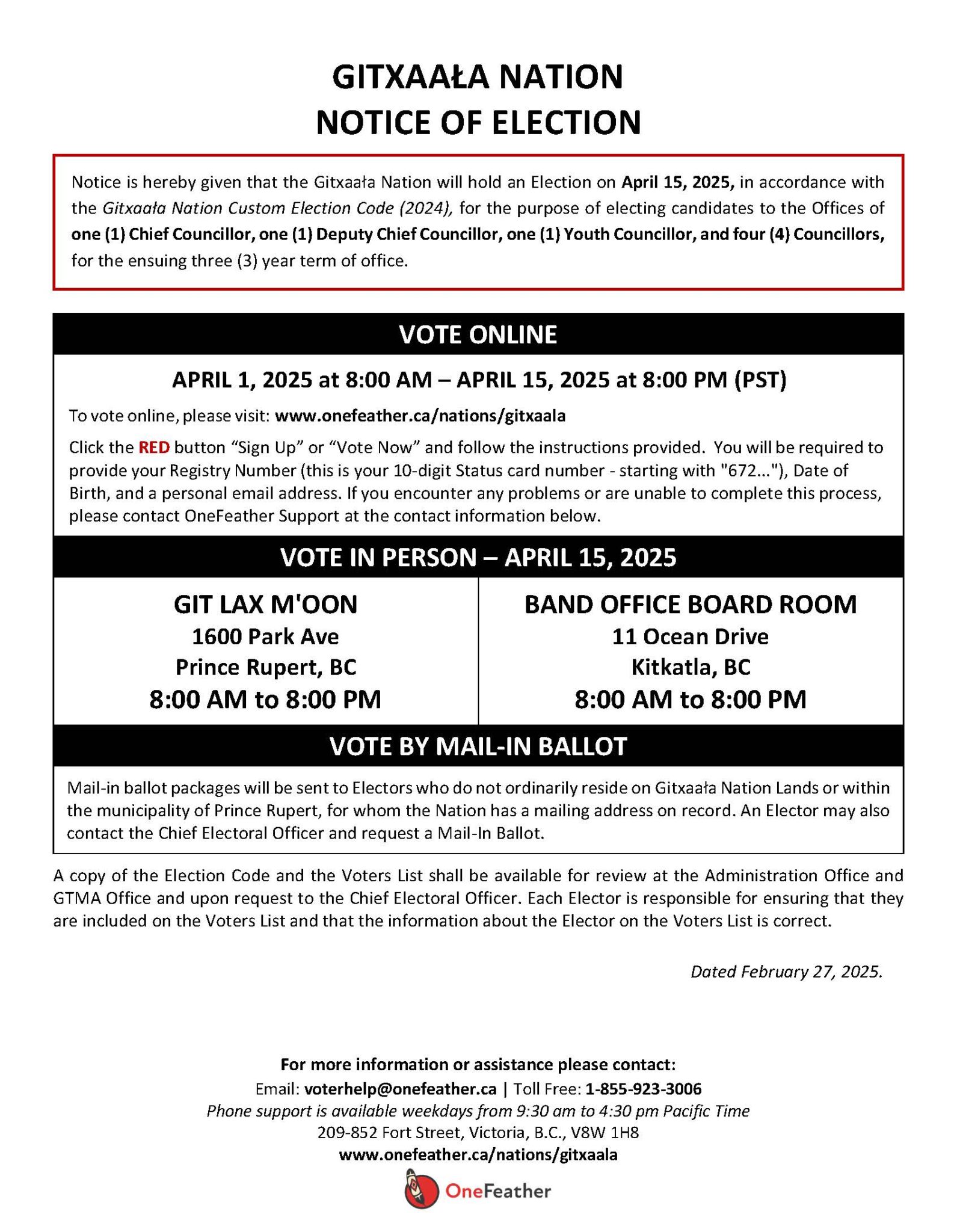 Notice of Election - Gitxaala Nation